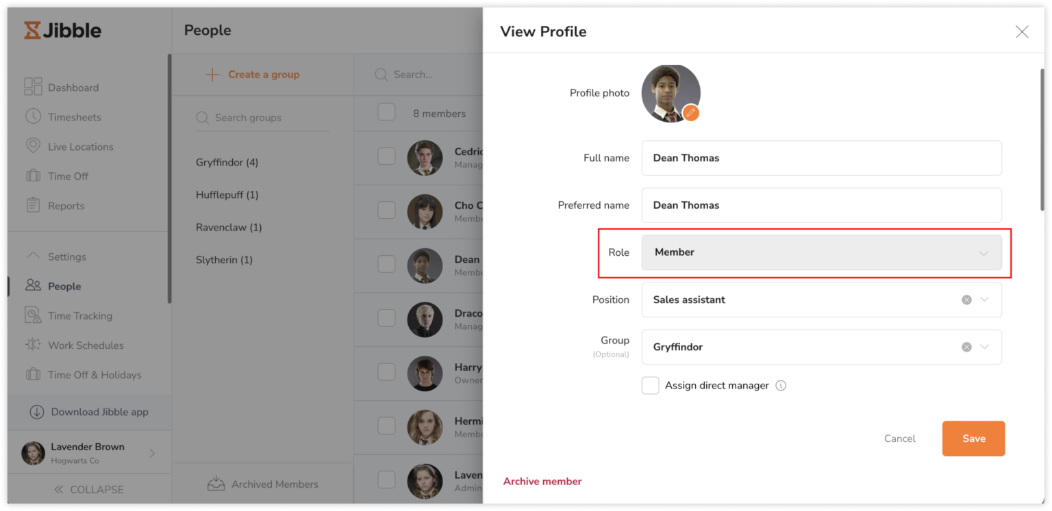 Roles and permissions in Jibble
