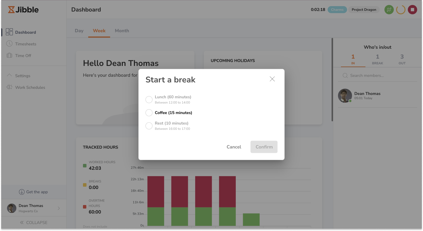 Tracking employee break time | Jibble