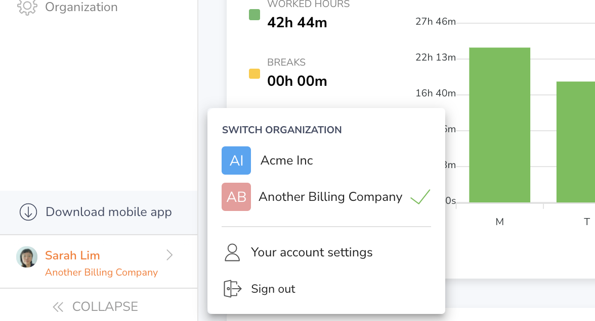 Switching between organizations