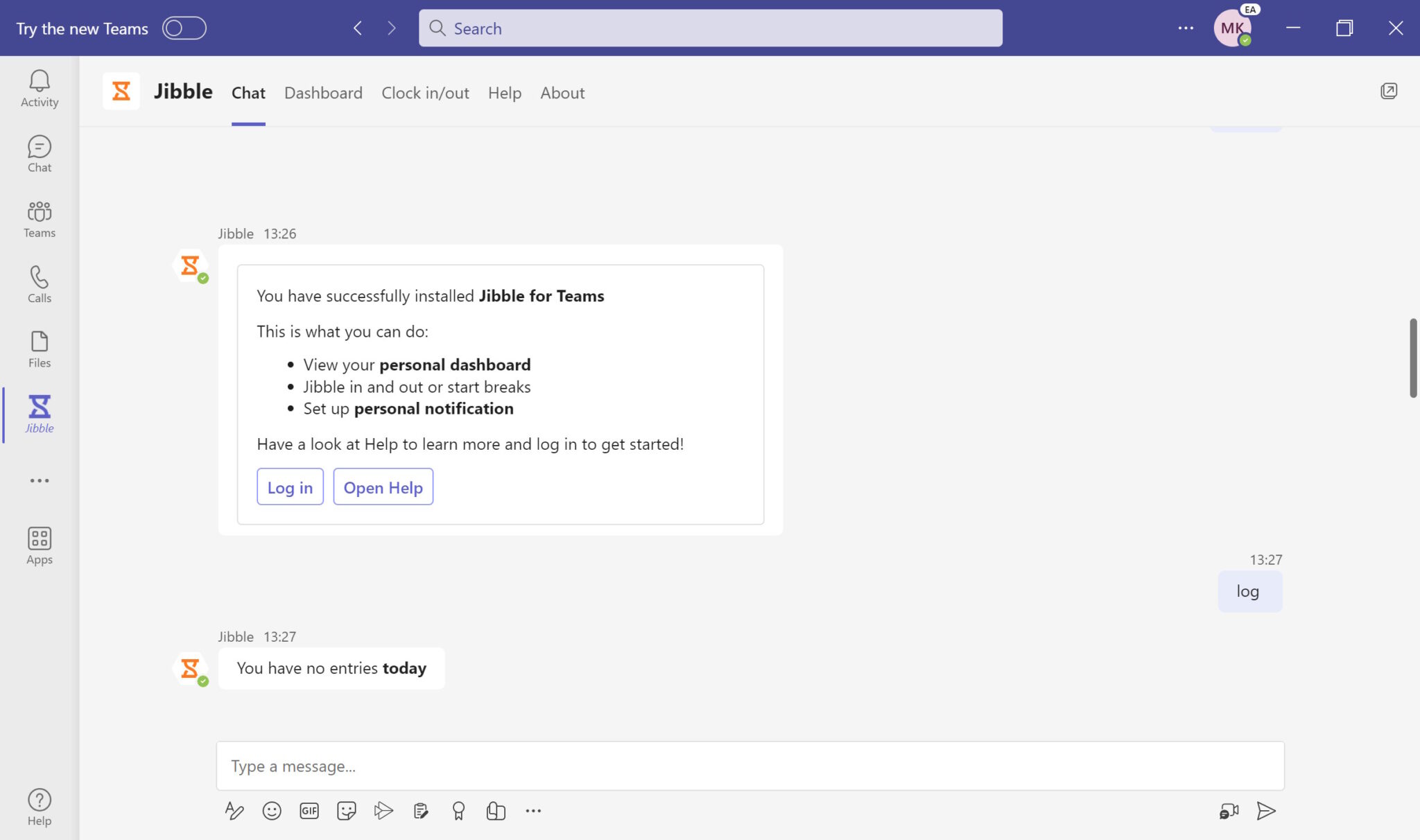 Using Jibble in Microsoft Teams