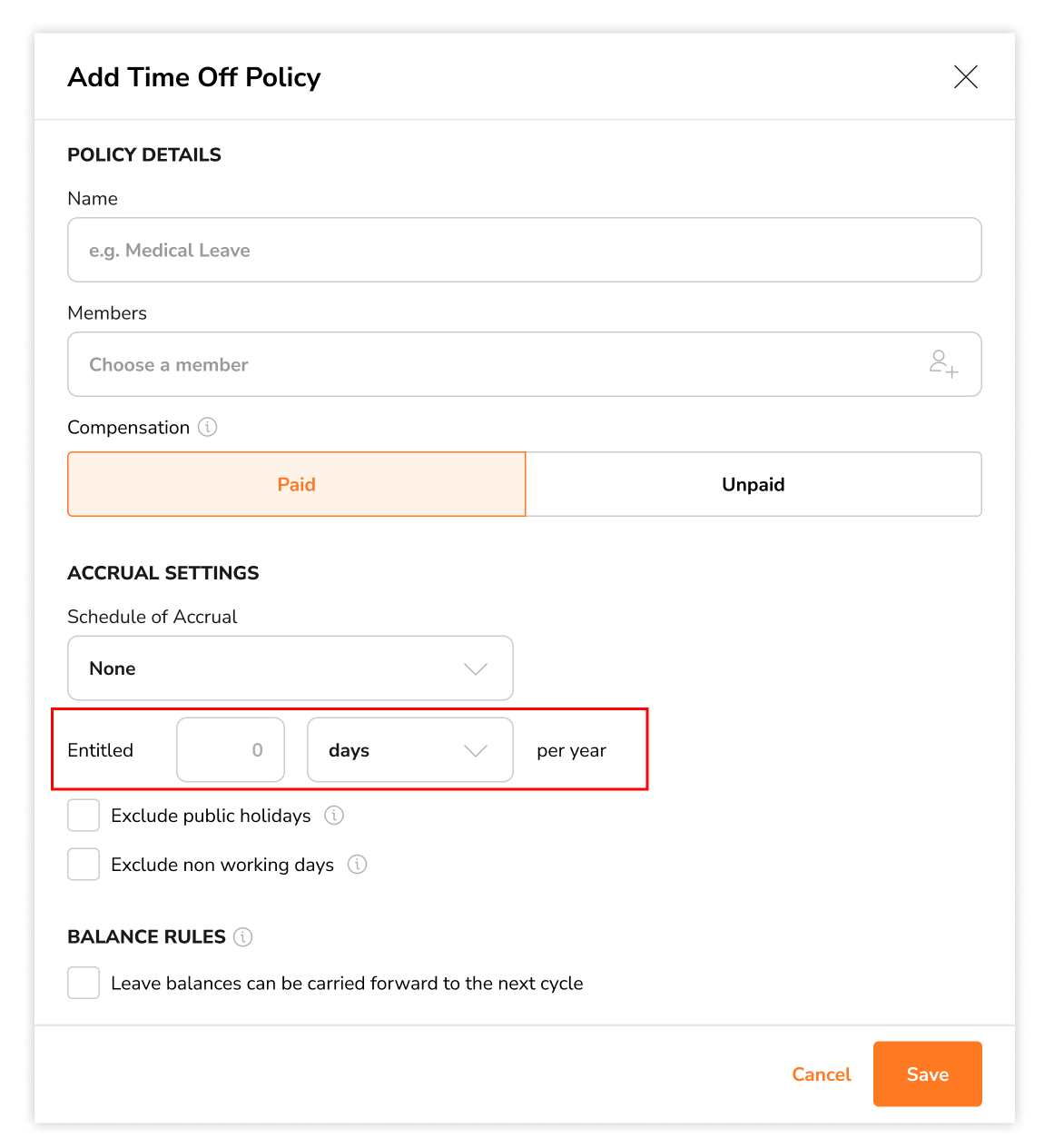 Creating time off policies