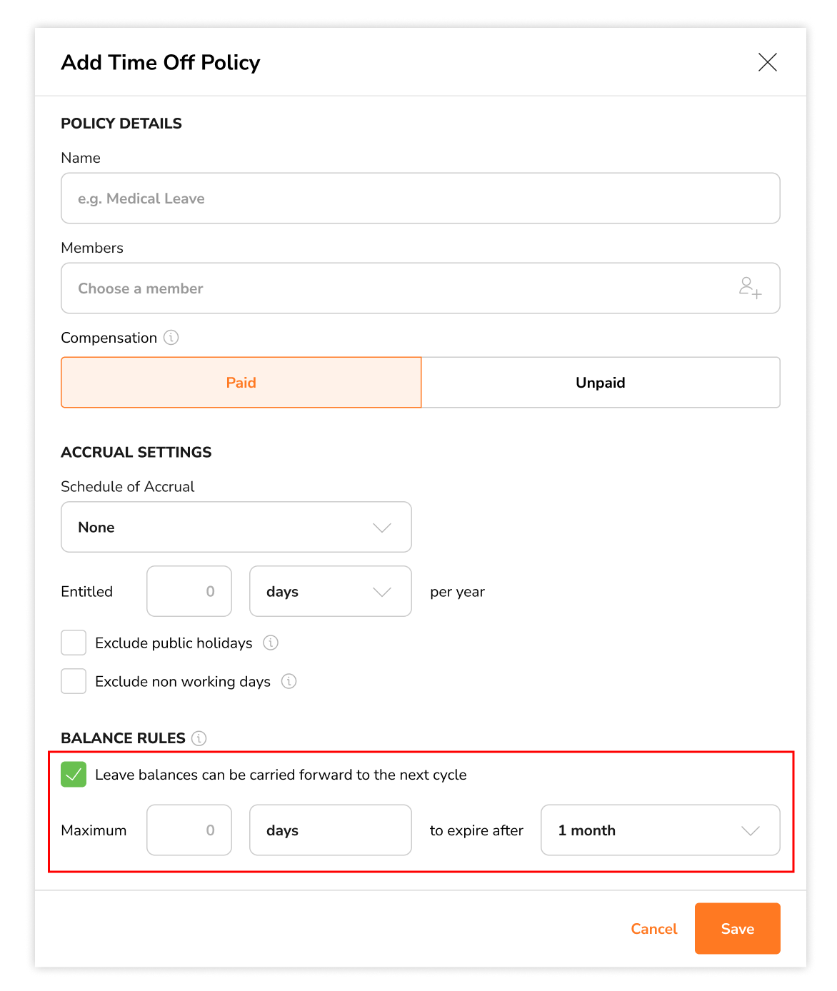 Creating time off policies