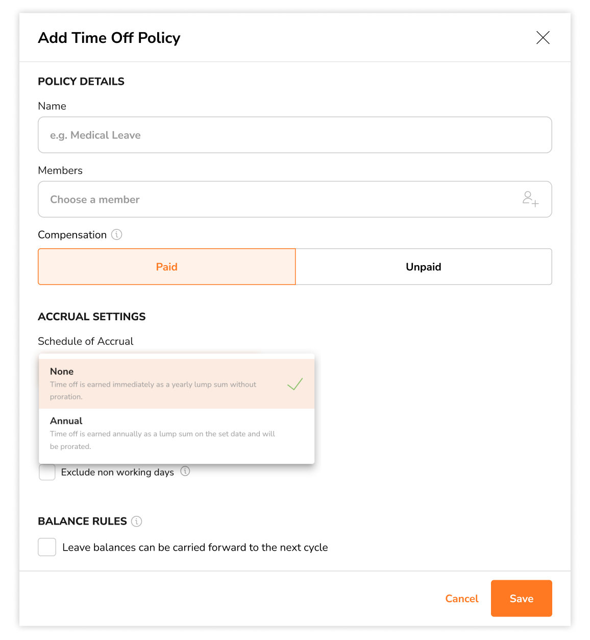 Time off entitlements and balances