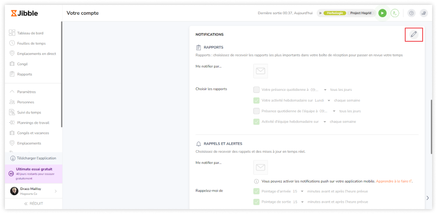 Activation des notifications de congés | Jibble