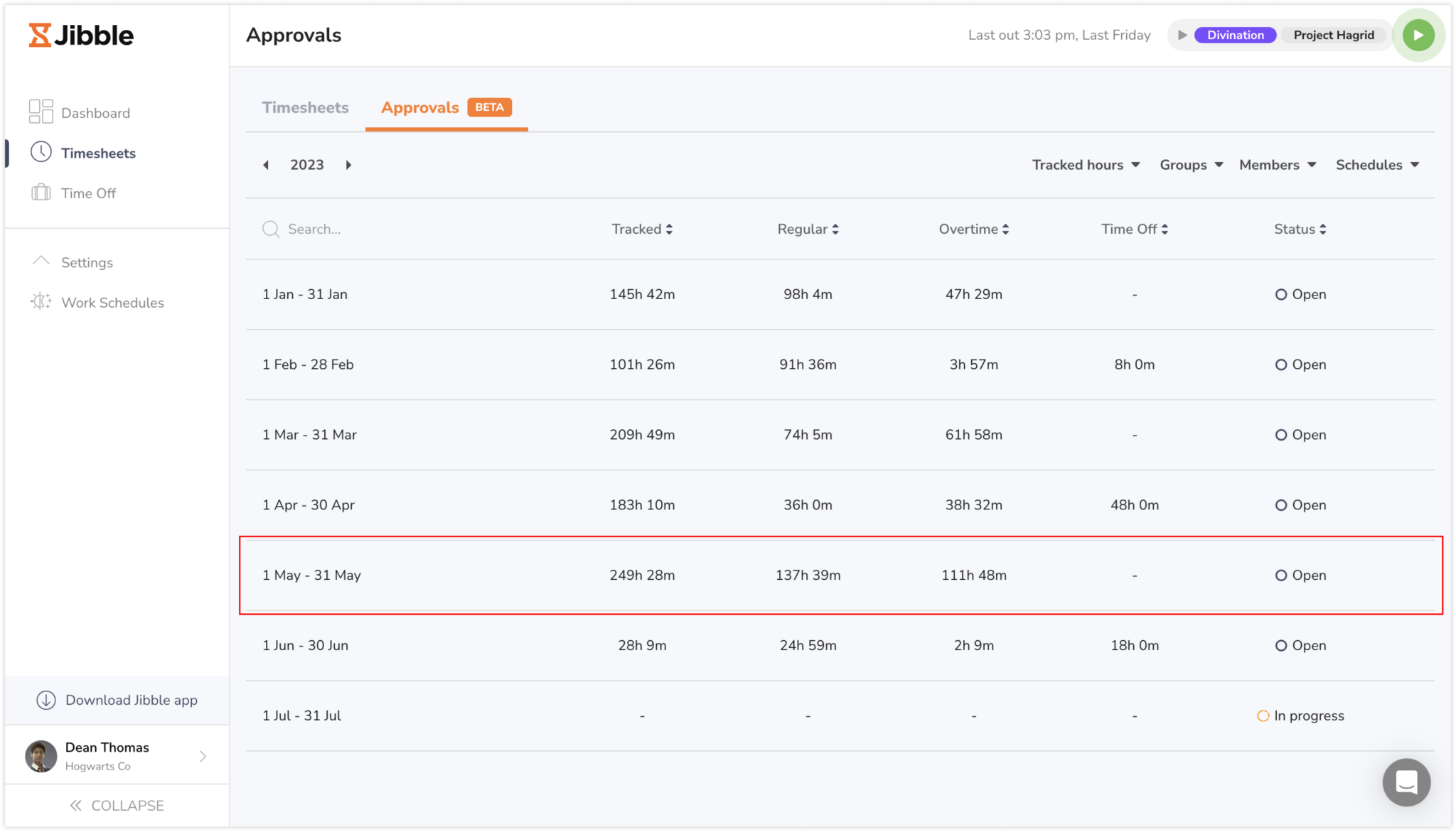 Viewing work schedule arrangements for a specific pay period