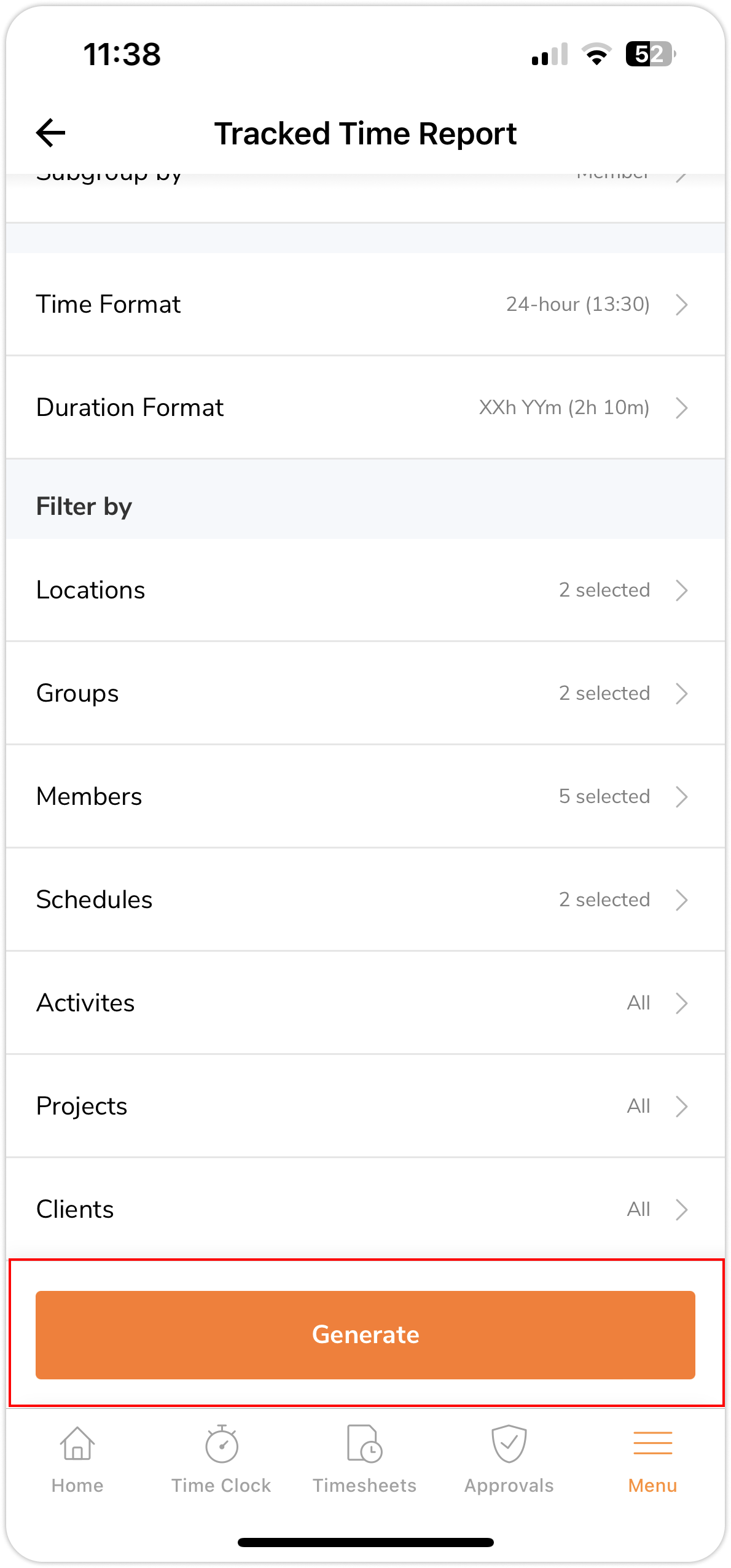 How do I export reports via the mobile app?