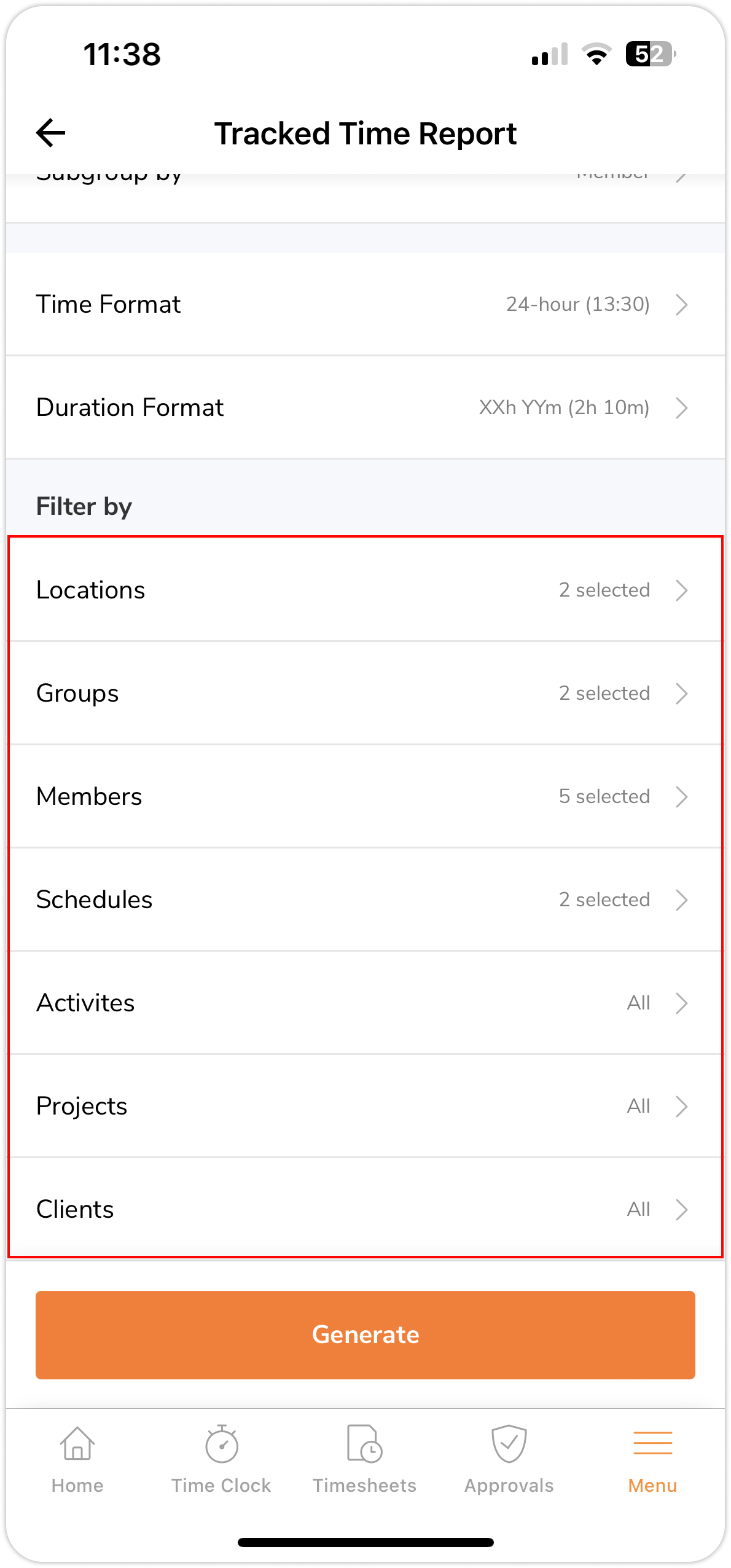 How do I export reports via the mobile app?