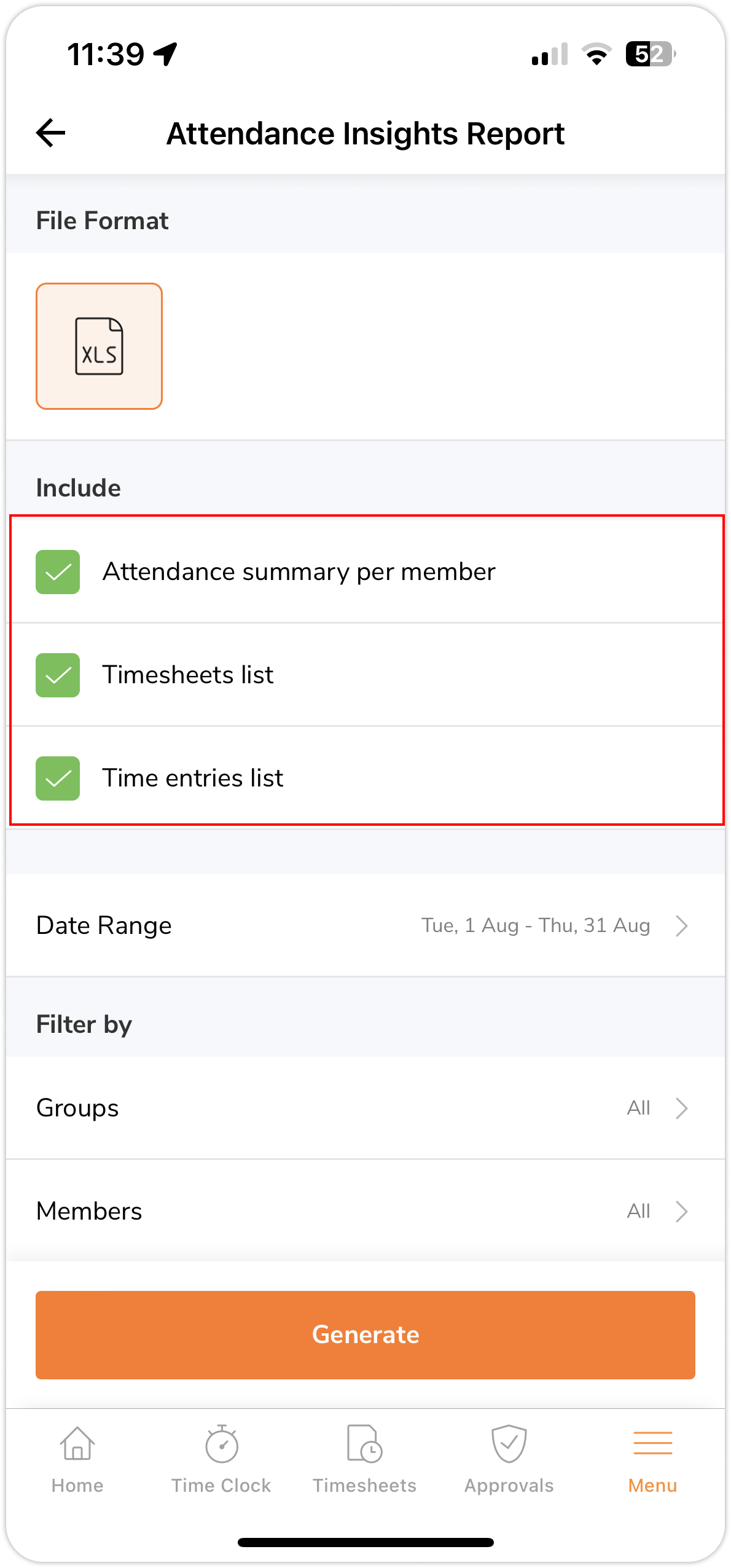 How do I export reports via the mobile app?