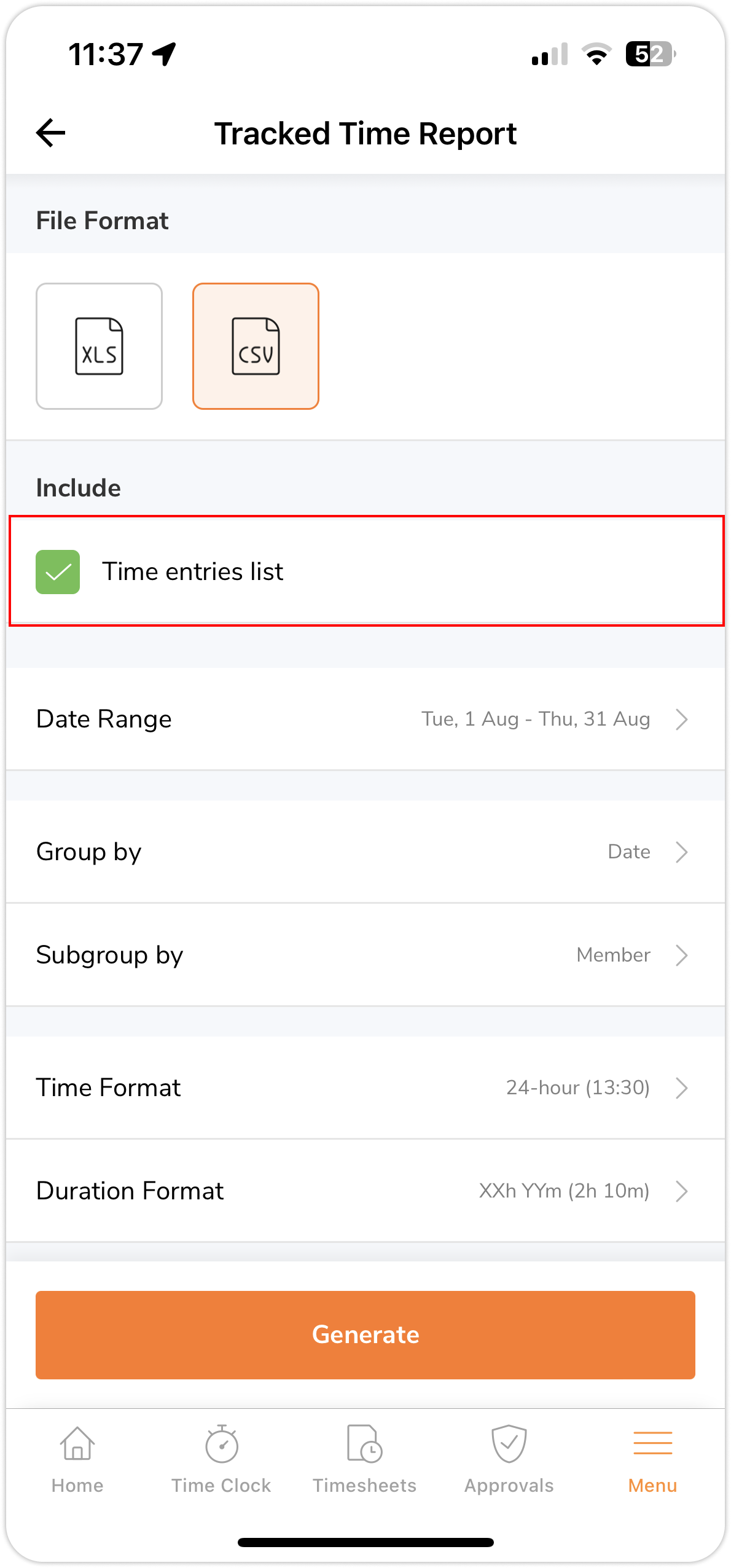 How do I export reports via the mobile app?