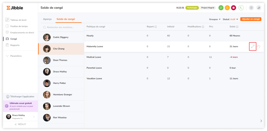 Comment ajuster les soldes de congés des employés ? | Jibble