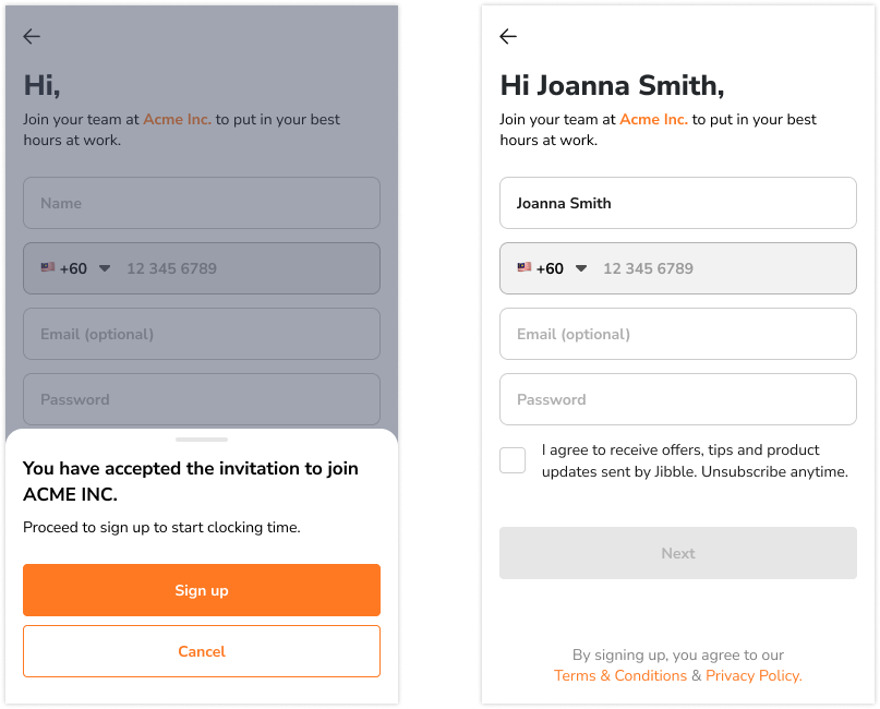 Joining your organization via Jibble's mobile app