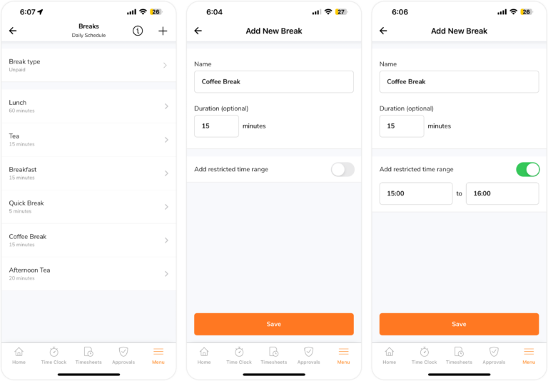 Mobile App: Tracking break time