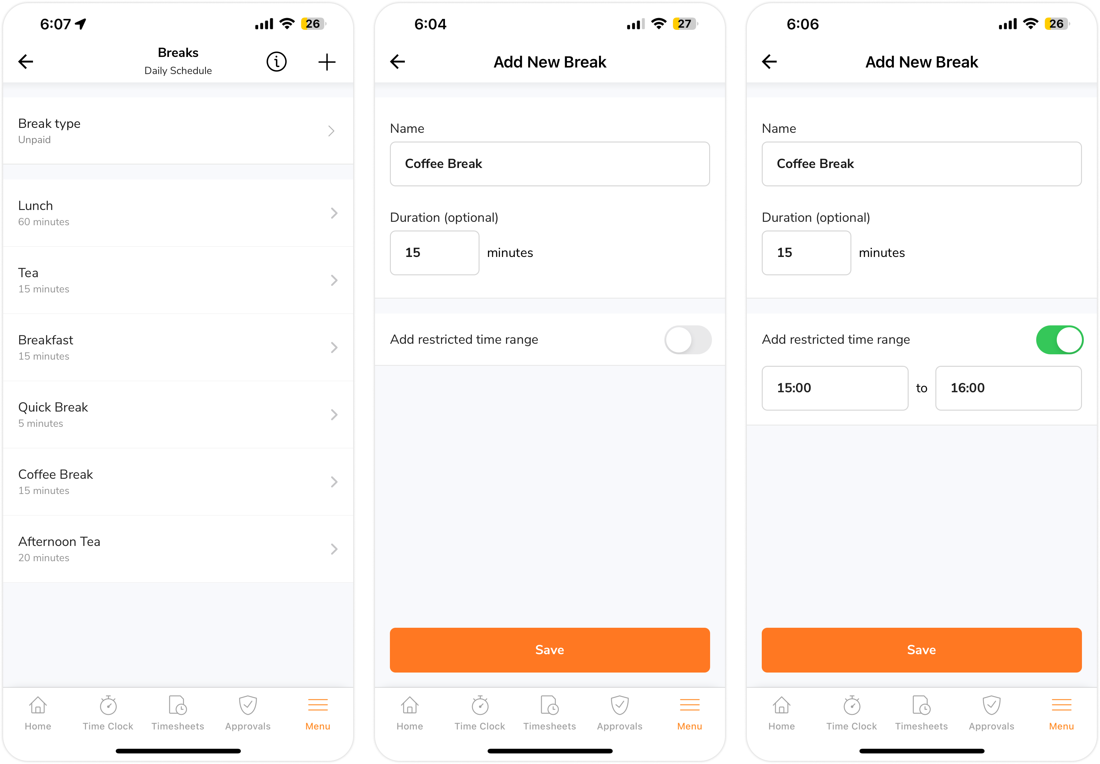 Mobile App: Tracking break time