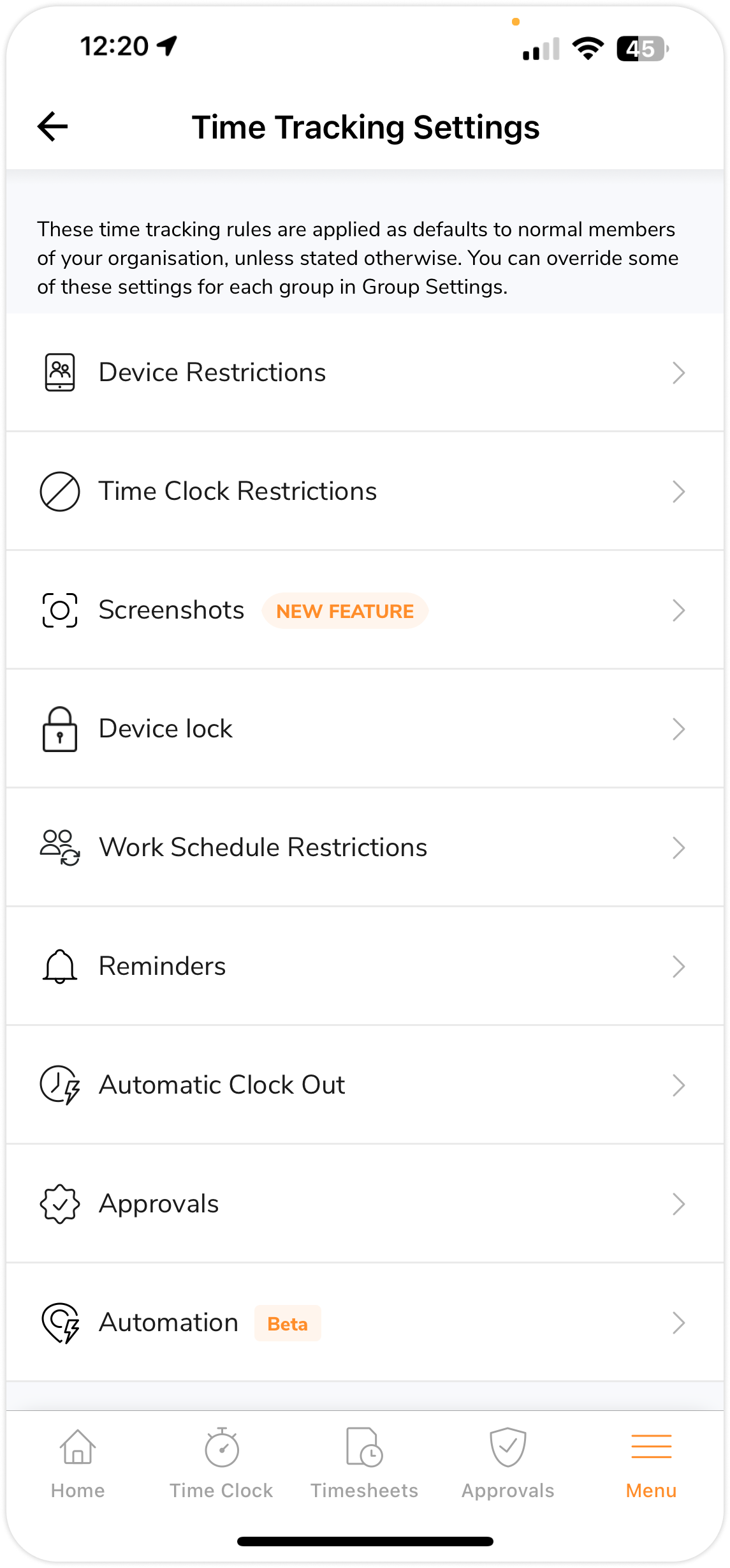 Configuring your Time Tracking Policy | Mobile App