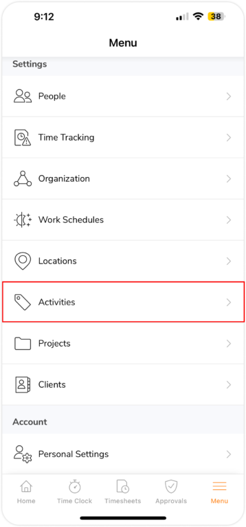 Mobile App: Setting up activities