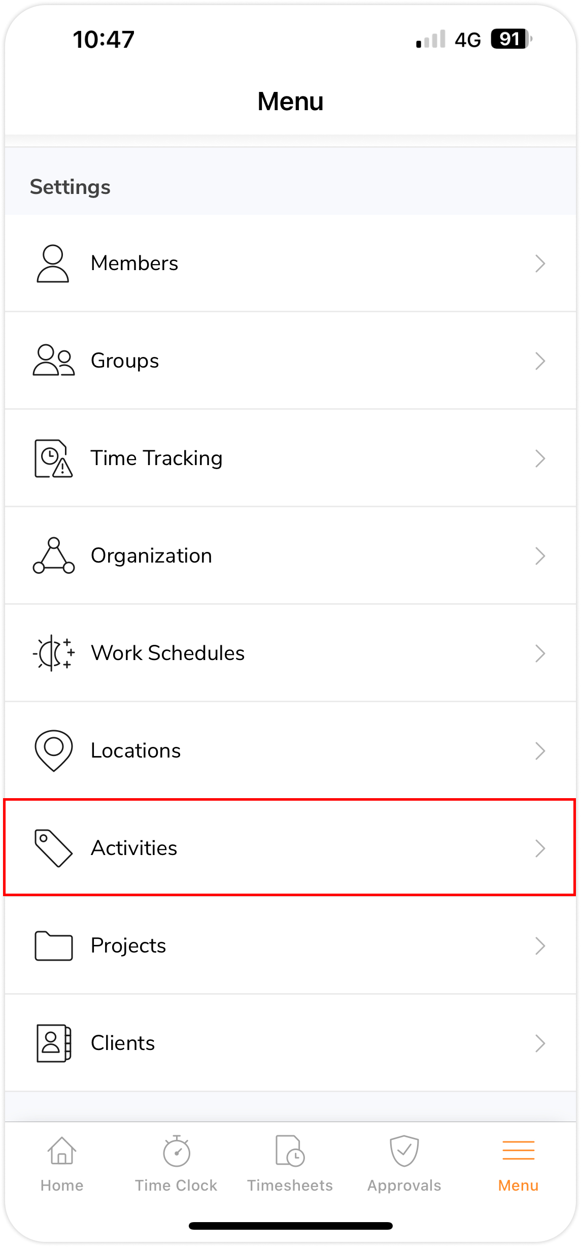 Mobile App: Setting up activities