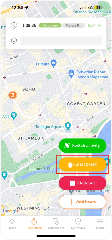 Mobile App: Tracking break time