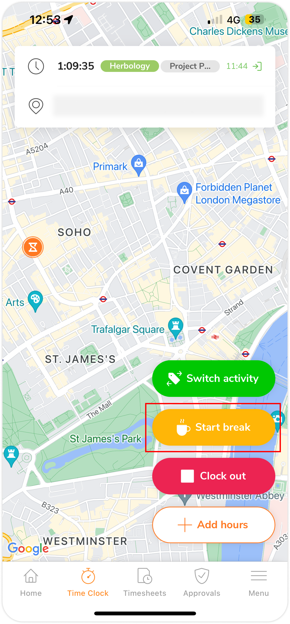 Mobile App: Tracking break time