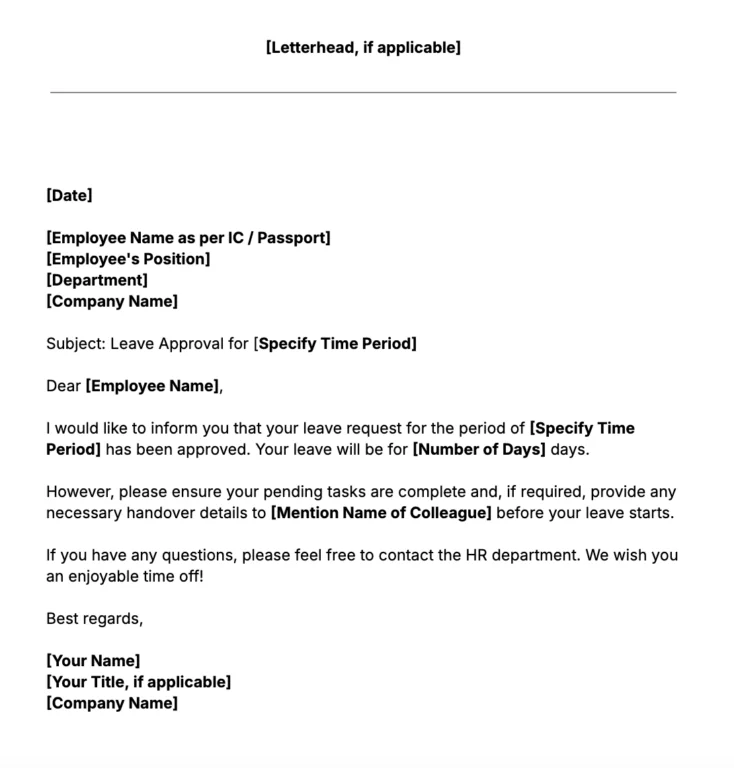 Leave Approval Letter Template | 2025
