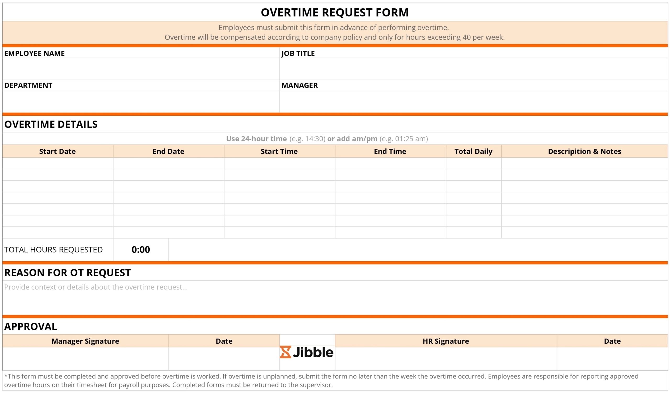 Free Overtime Request Form Template | 2025
